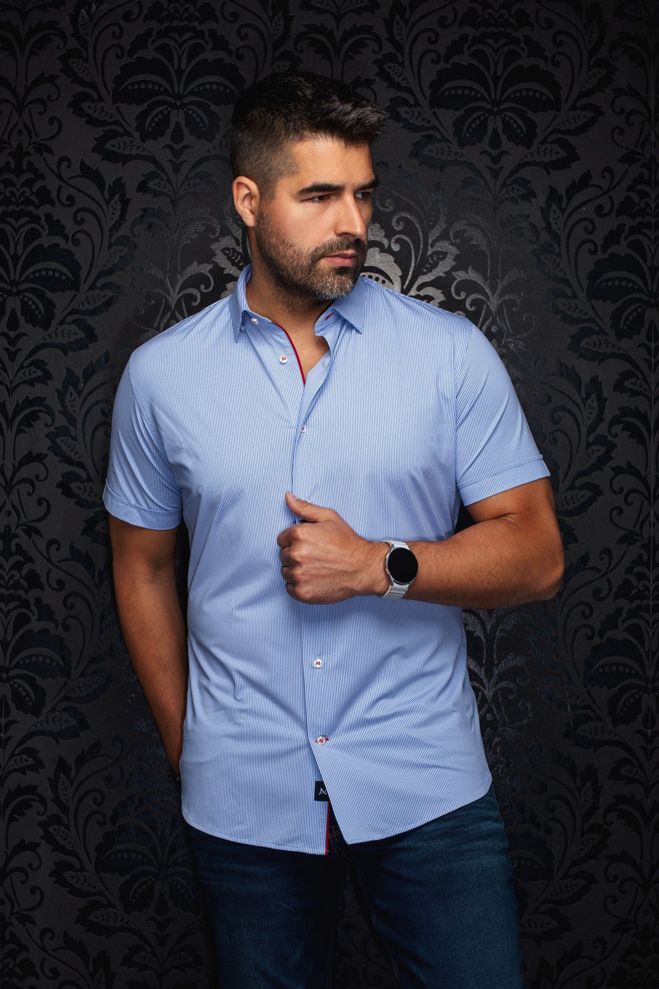 Men's nylon shirt by Au Noir | GALVIN(SS) Light Blue | Boutique Vvög ...
