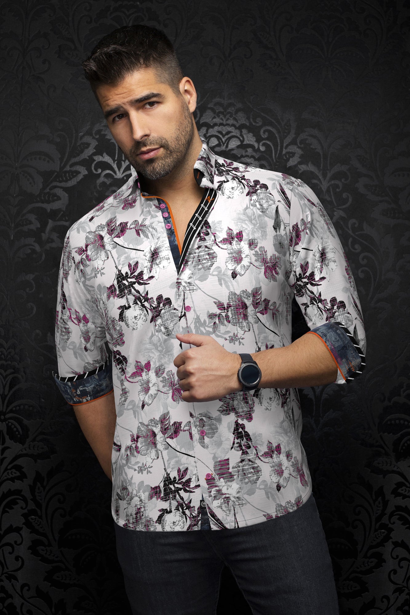 Men's long sleeve shirt by Au Noir | PEYLON White Pink | Menshirt ...